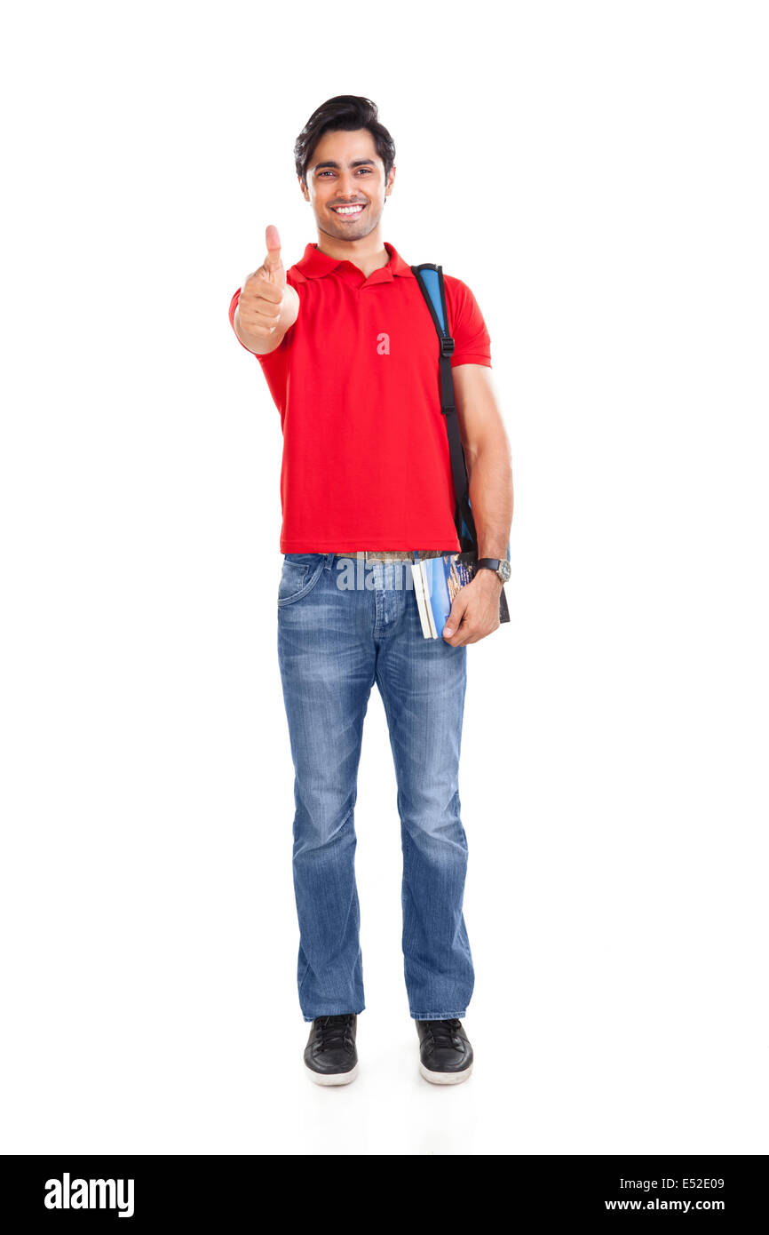 Portrait of a college student giving thumbs up Stock Photo - Alamy
