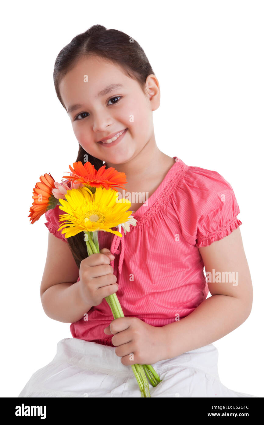Happy Little Girl With Flower
