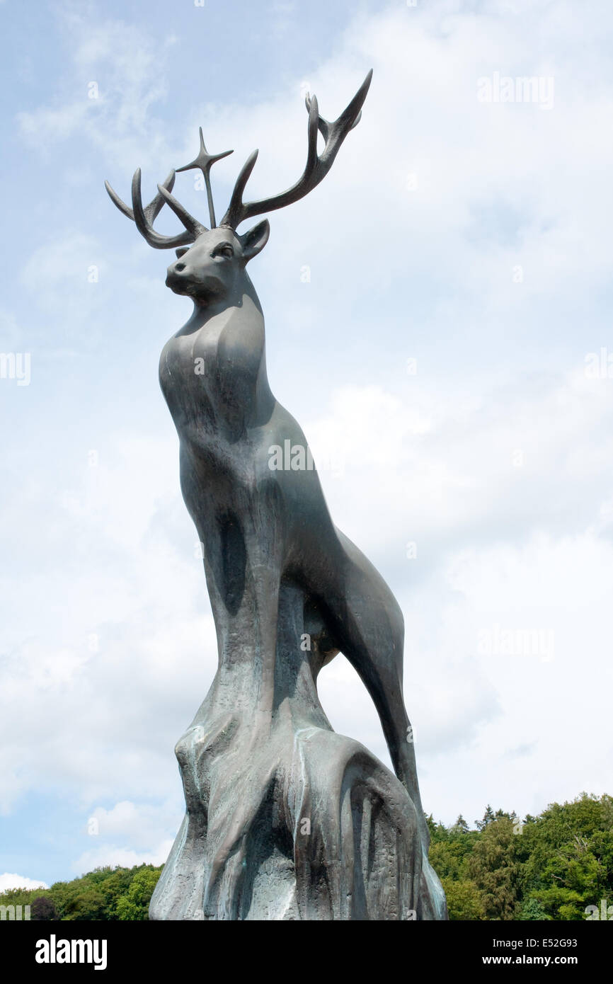 Statue 'Deer of St. Hubert' with holy cross, Ardennes Saint-Hubert ...