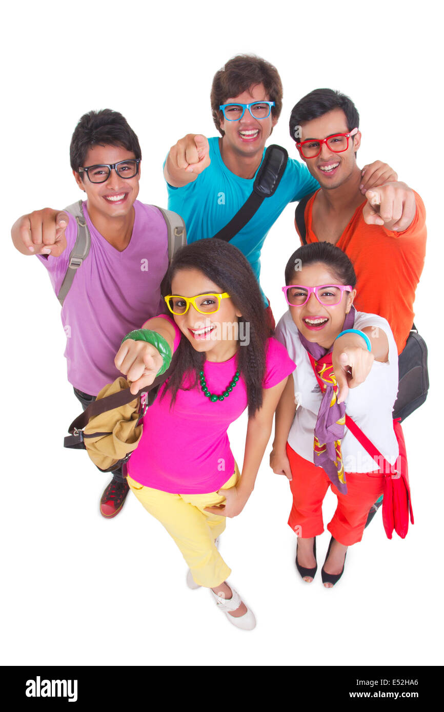 High angle portrait of university students wearing glasses while ...