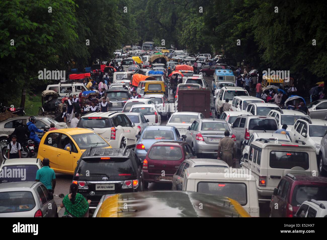 Allahabad, India. 18th July, 2014. A view of massive road jam during ...