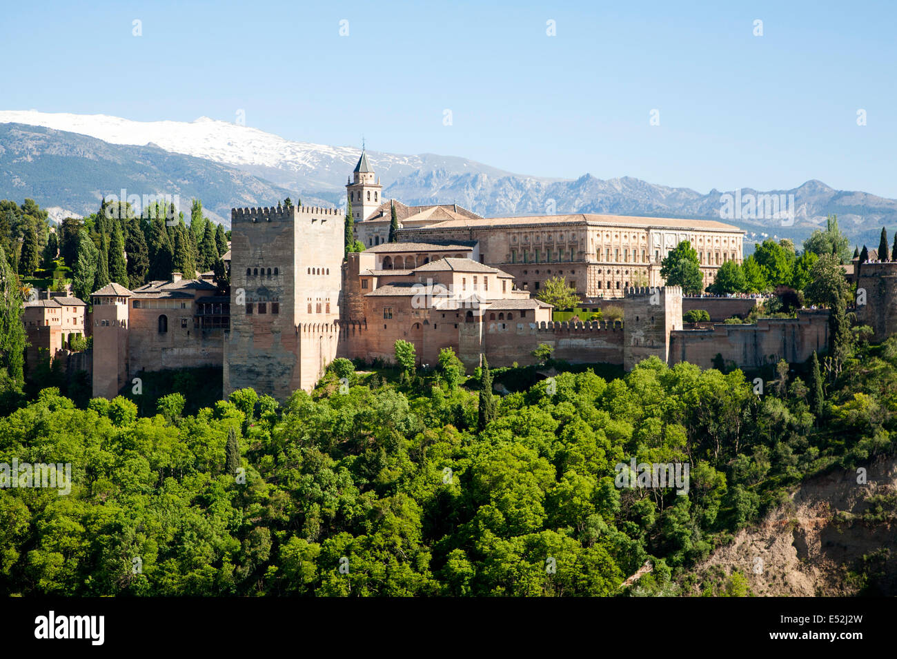 Snow capped peaks of the Sierra Nevada mountains and the Alhambra ...