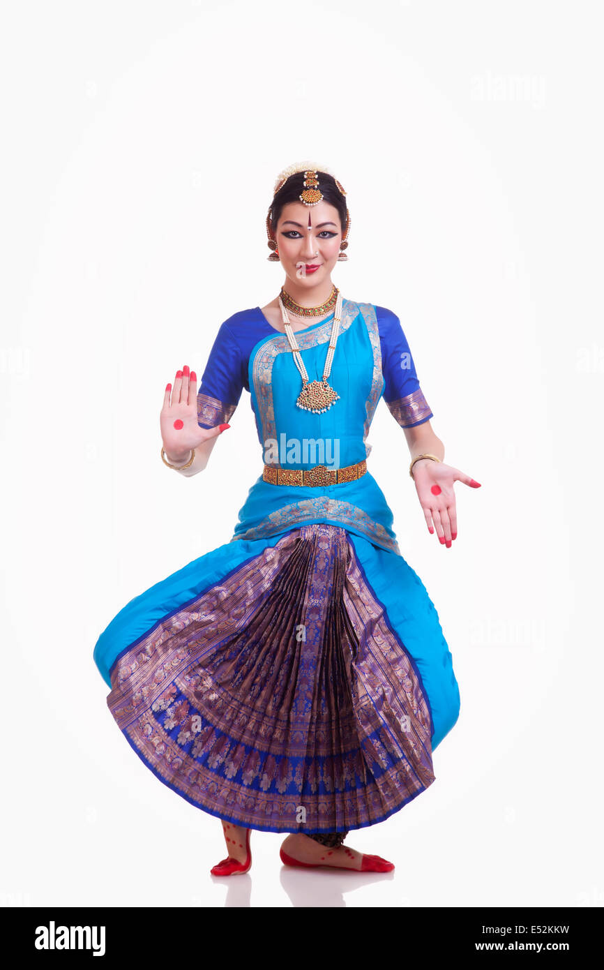 Full length portrait of beautiful Bharat Natyam dancer performing over ...