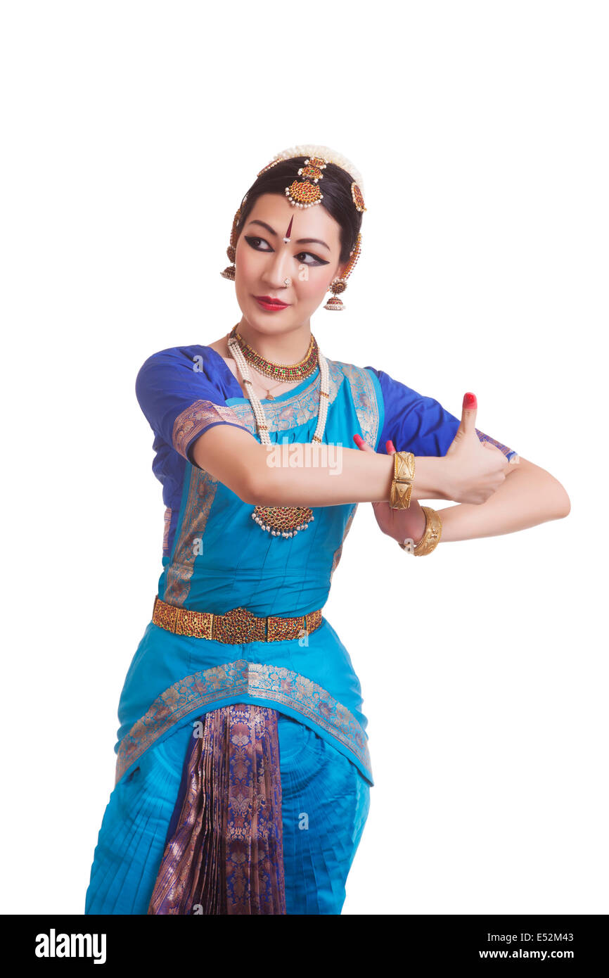 Dancer performing Bharatanatyam against white background Stock Photo ...