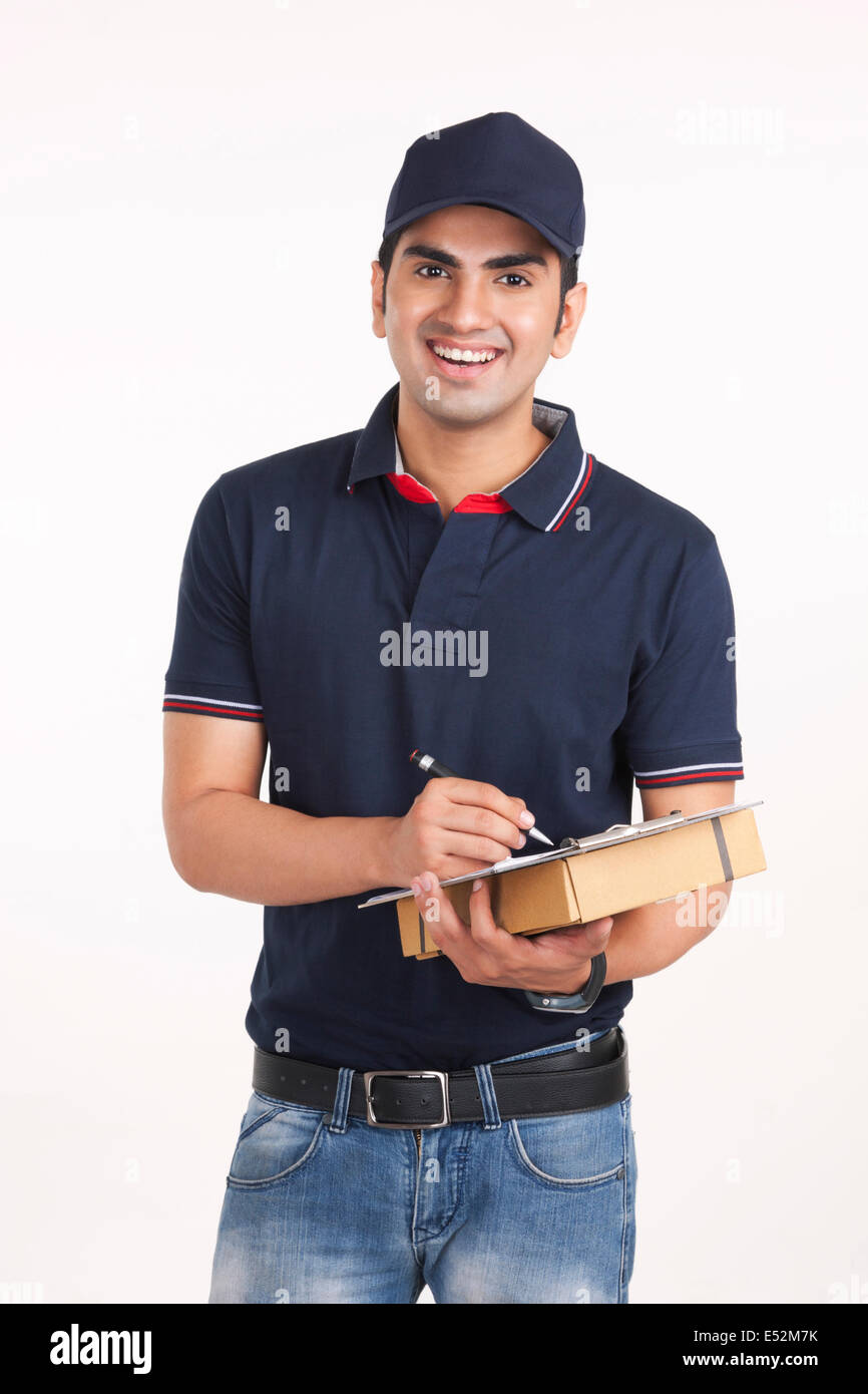 Portrait happy delivery man hi-res stock photography and images - Alamy