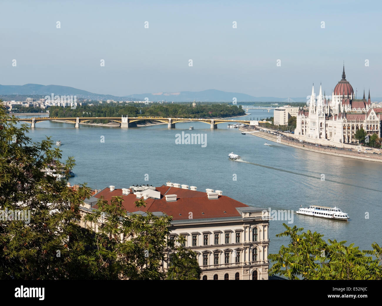 Panorama with the Danube river, Parliament and Margaret Island ...