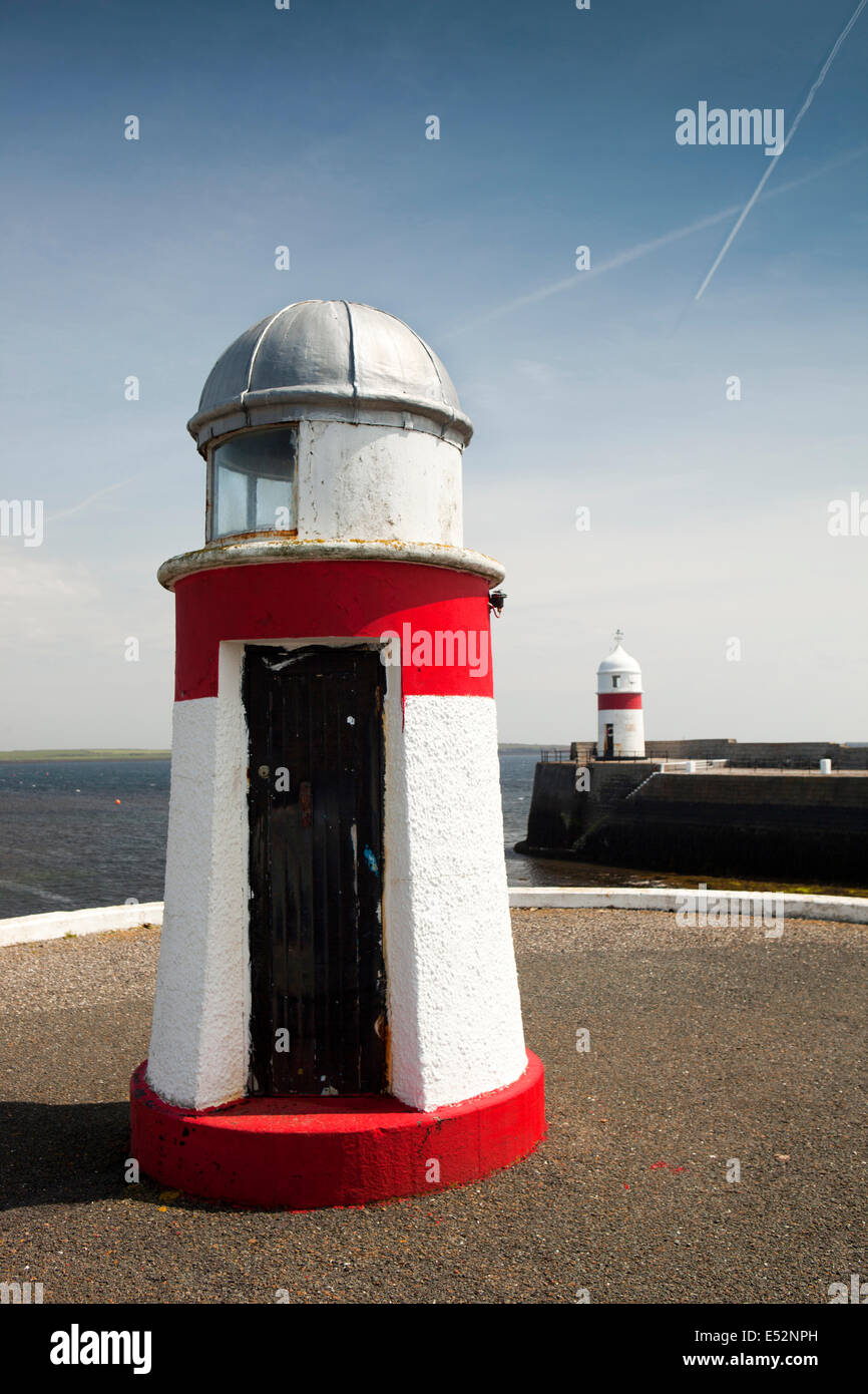 Isle of Man, Castletown, lighthouses at harbour entrance Stock Photo ...
