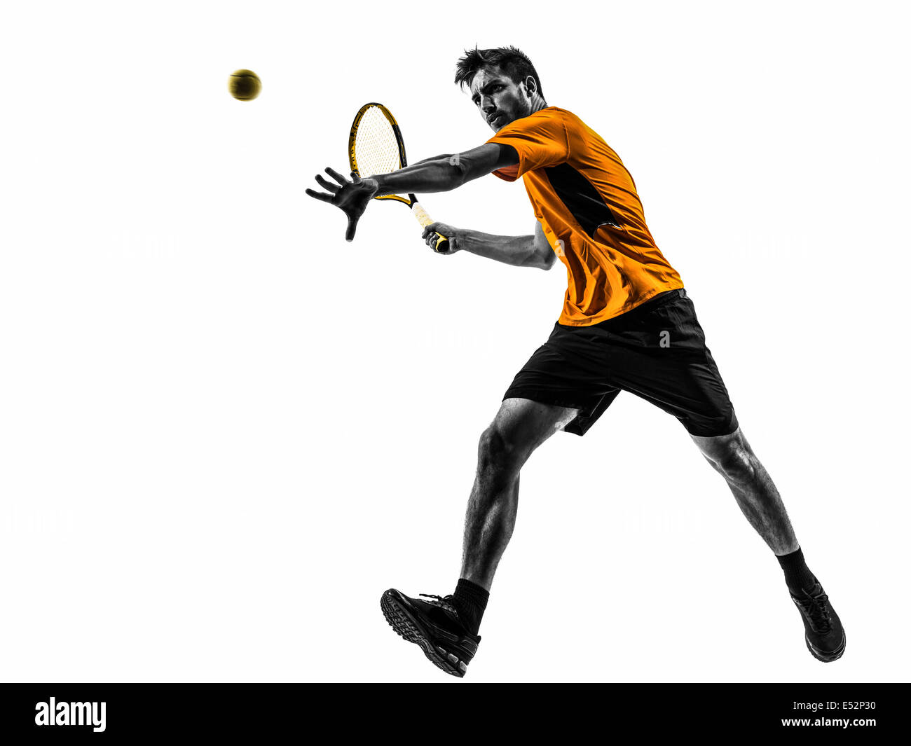 one man tennis player in silhouette on white background Stock Photo - Alamy