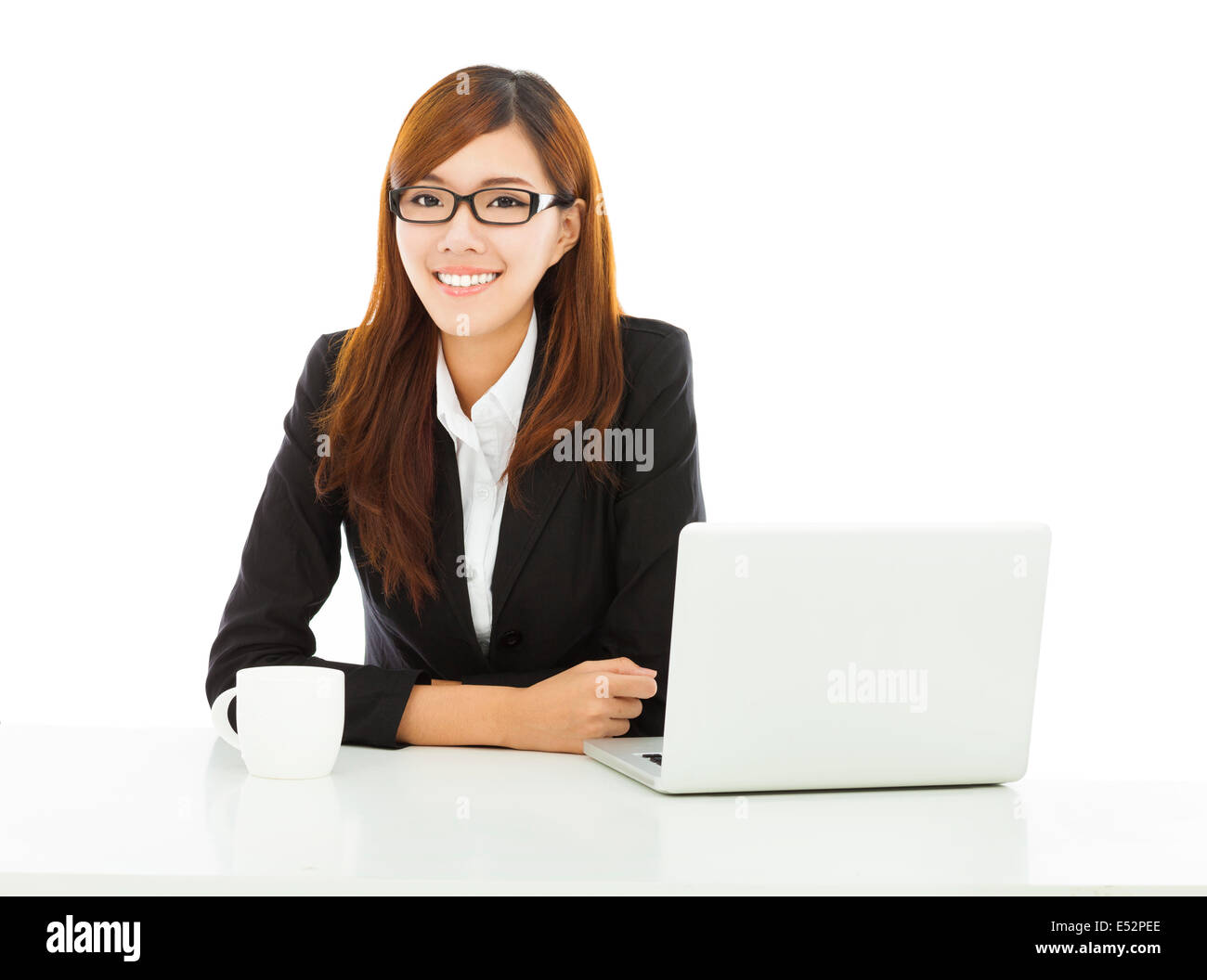 young confident business woman sitting with laptop Stock Photo - Alamy