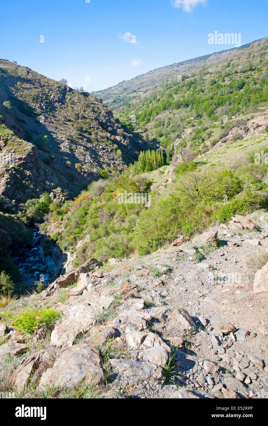 Landscape of the River Rio Poqueira gorge valley, High Alpujarras ...