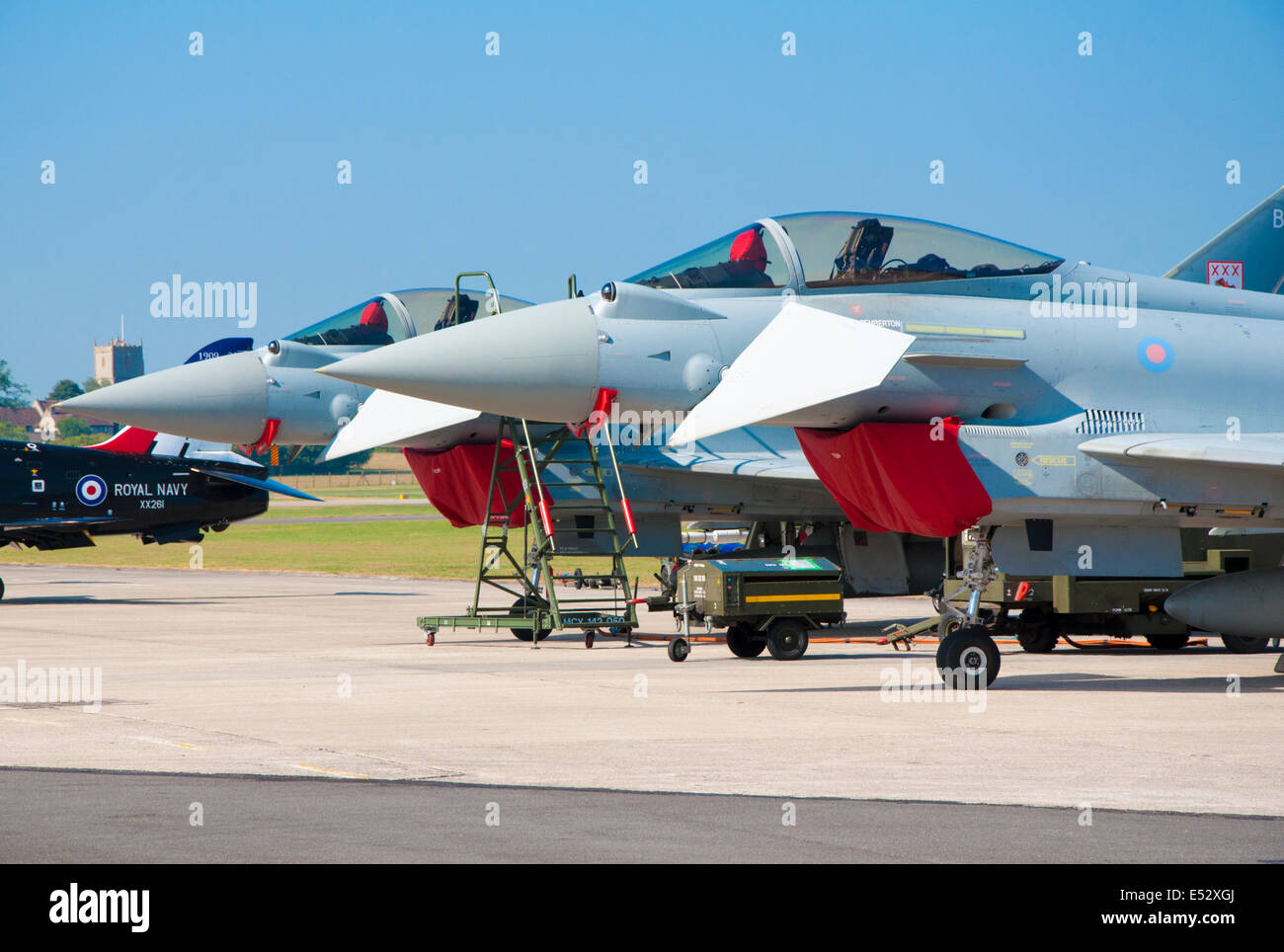 The noses of two Eurofighter Typhoon FGR4 aircraft (parked) with ...