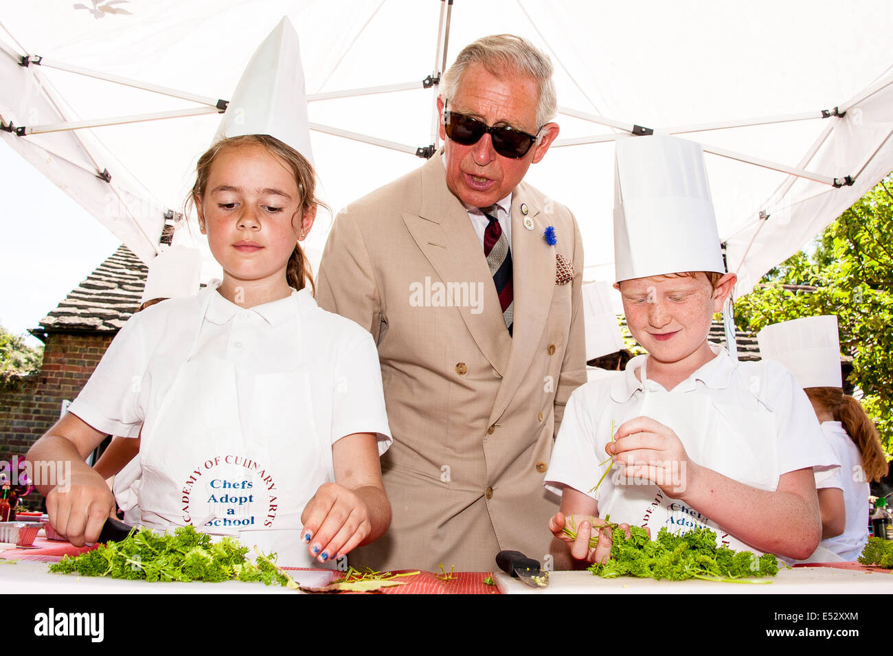 Wiston, West Sussex, UK. 18th July, 2014. HRH Prince Charles chats with ...