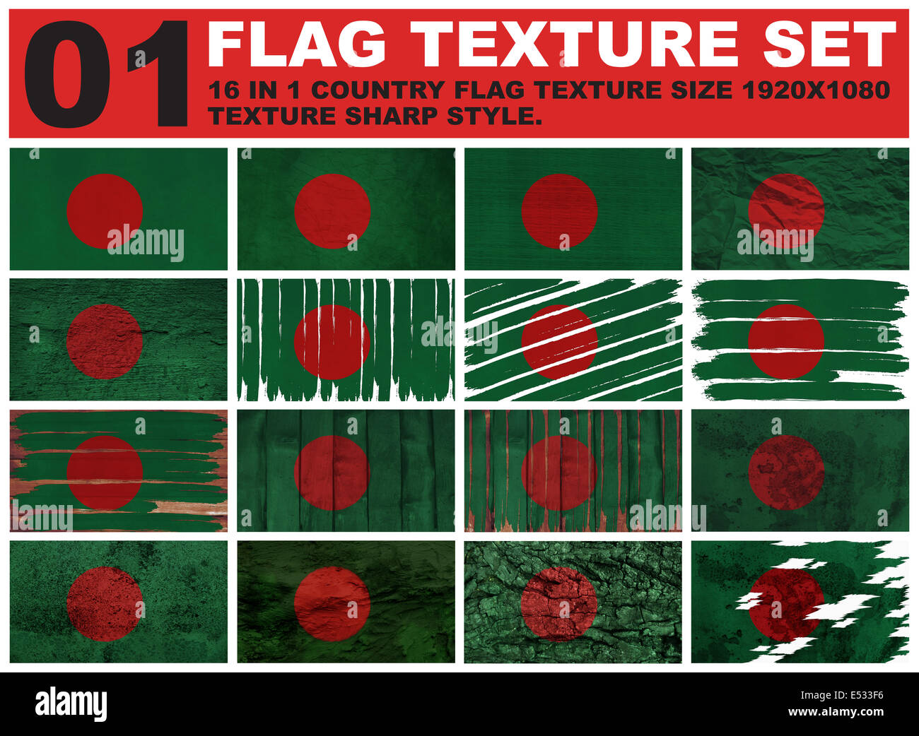 Bangladesh Flag texture set resolution 1920x1080 pixel 16 in 1 Stock ...