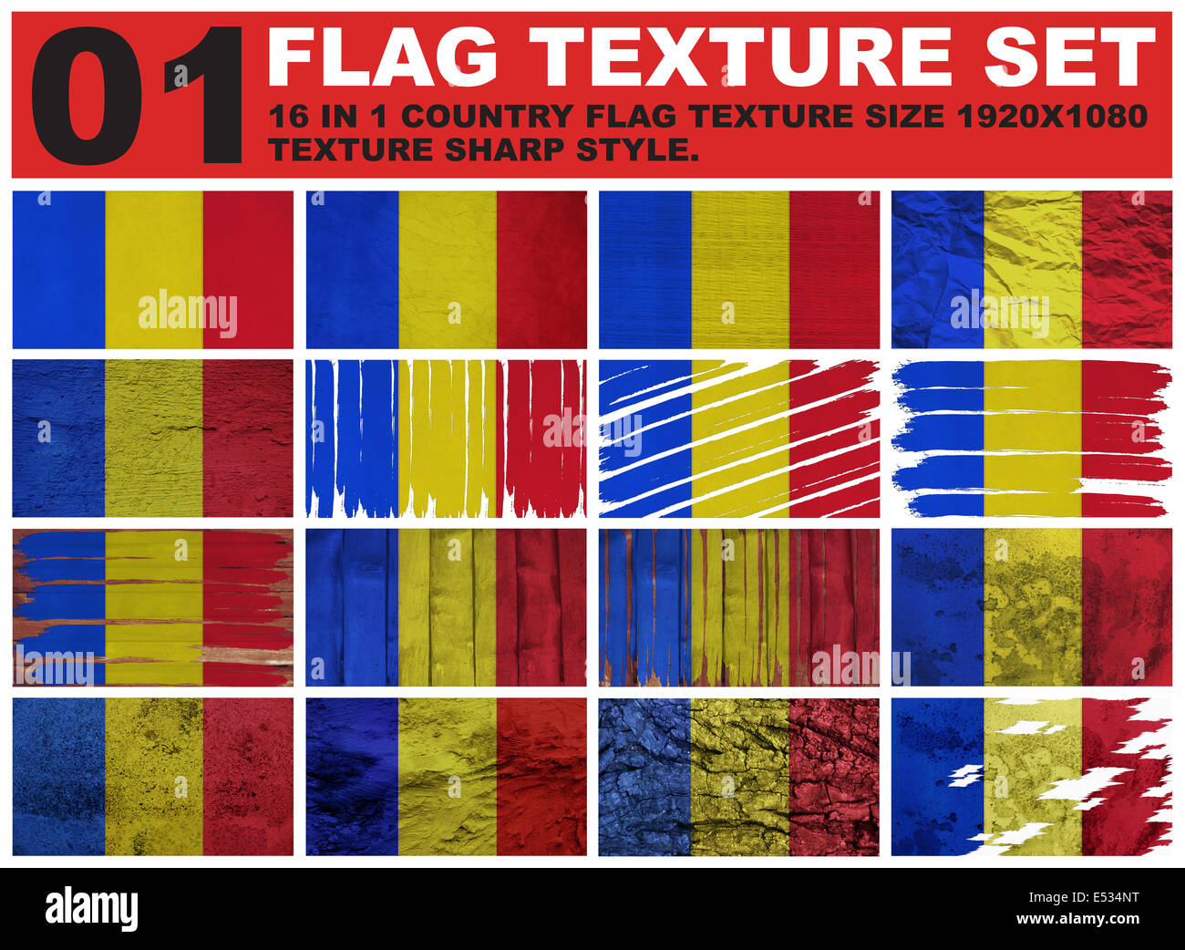 Chad Flag texture set resolution 1920x1080 pixel 16 in 1 Stock Photo ...