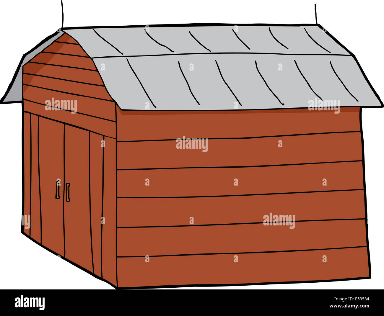 Isolated cartoon wooden barn with closed doors Stock Photo - Alamy
