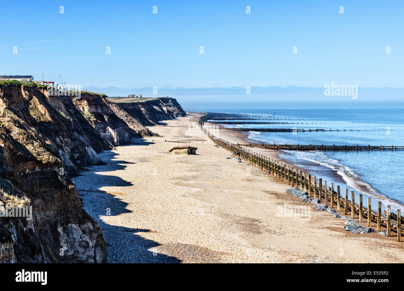 The eroding cliffs and sea defences at Happisburgh "North Norfolk ...