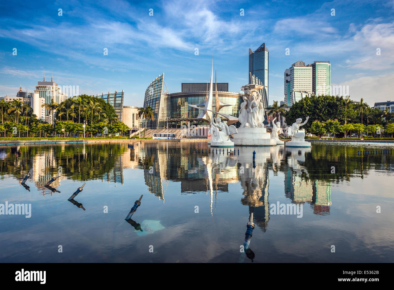 Fuzhou, China cityscape at Wuyi Square Fountain Stock Photo - Alamy