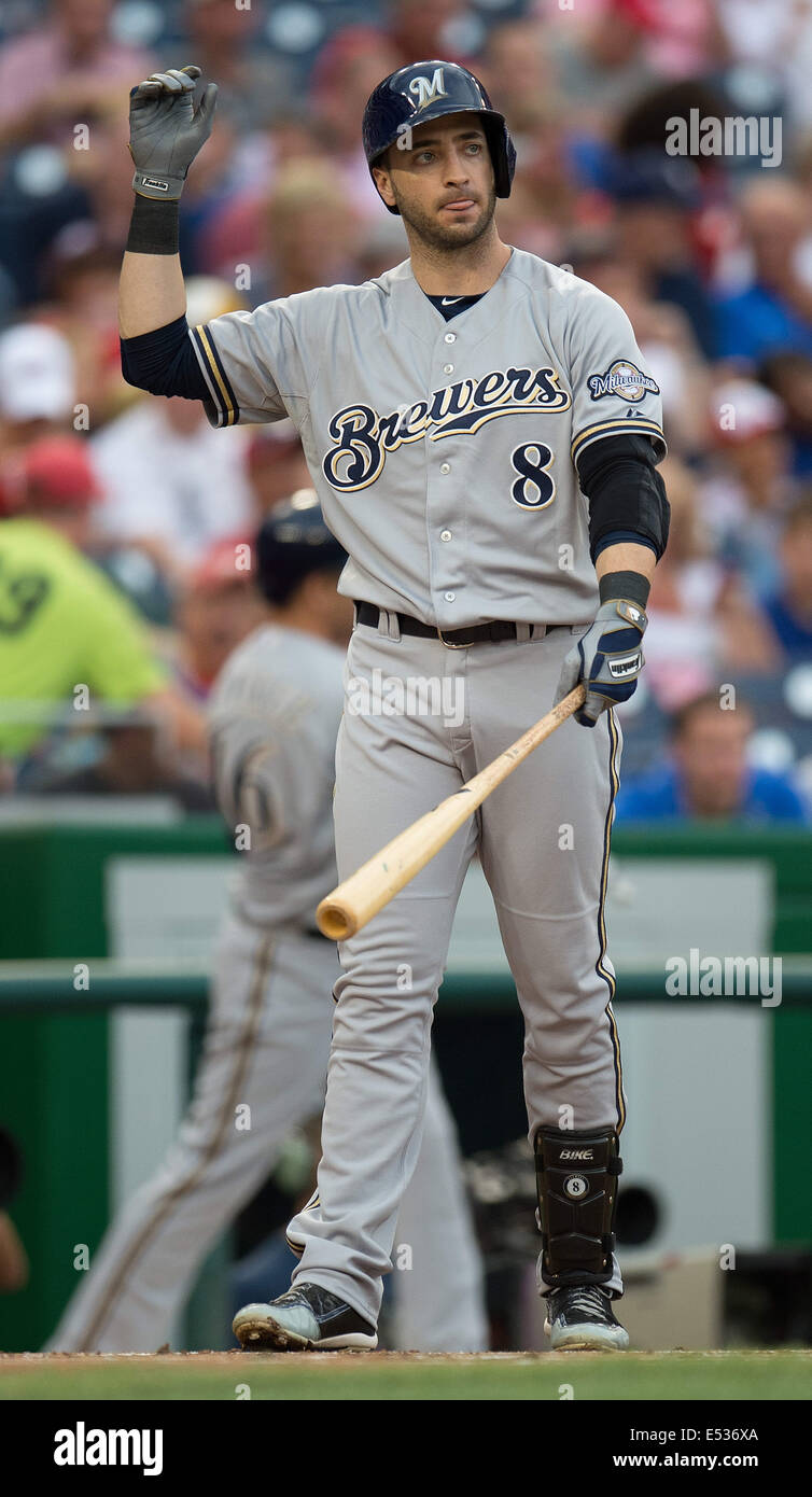 Washington, DC, USA. 18th July, 2014. Milwaukee Brewers right fielder ...