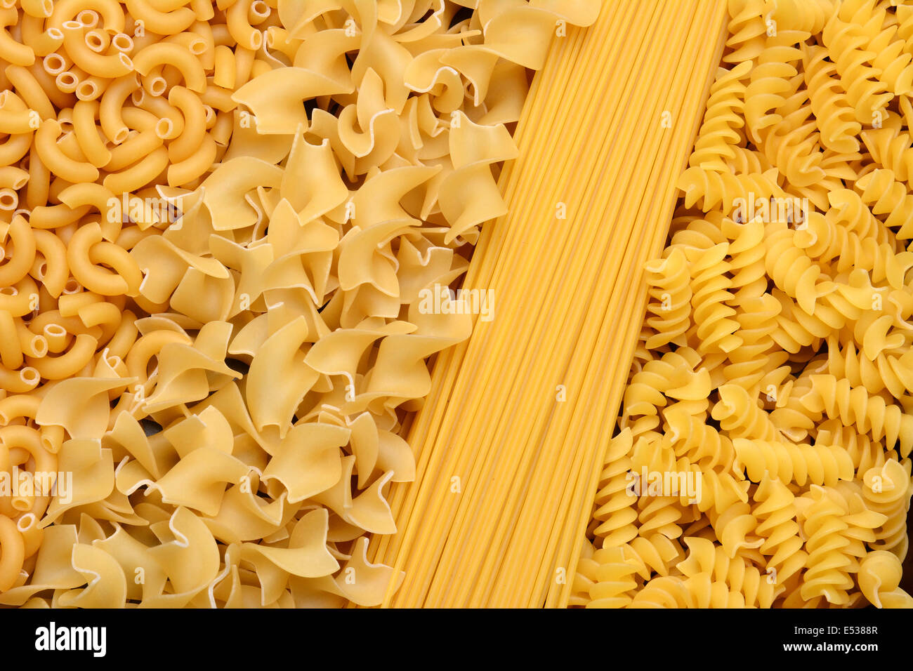 Closeup of a variety of different sizes and shapes of Italian pastas ...