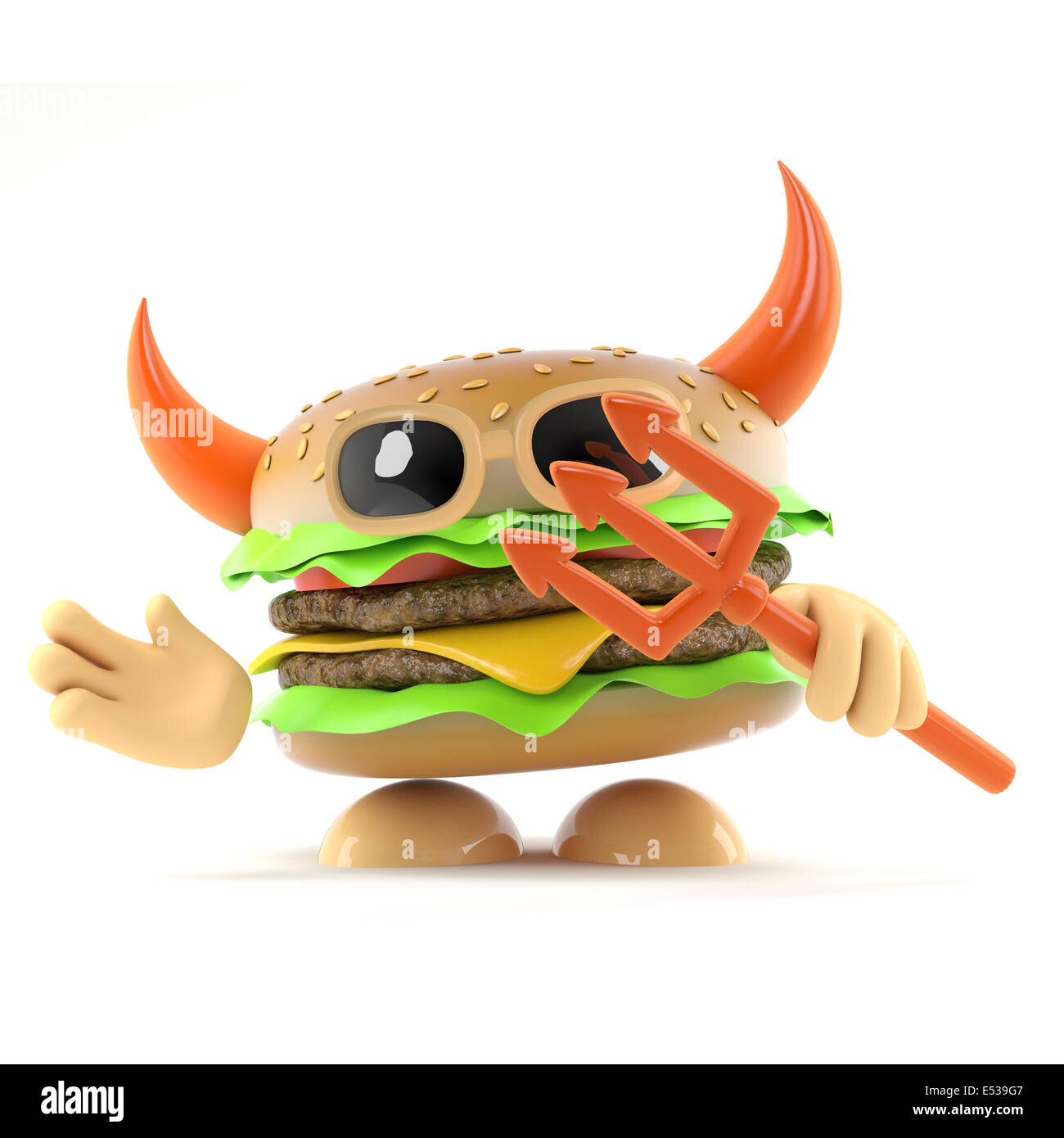 3d render of a beefburger dressed as the devil with a trident Stock ...