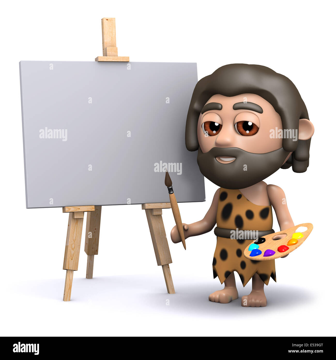 3d render of a caveman with easel and paint brush Stock Photo - Alamy