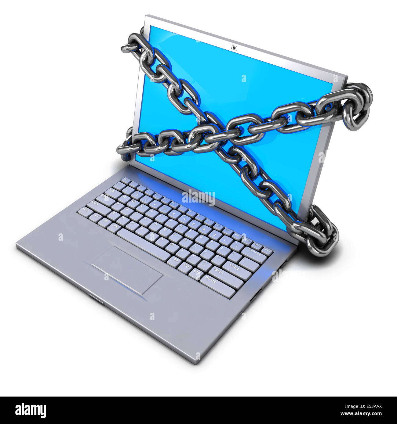 3d render of a laptop wrapped in chains Stock Photo - Alamy