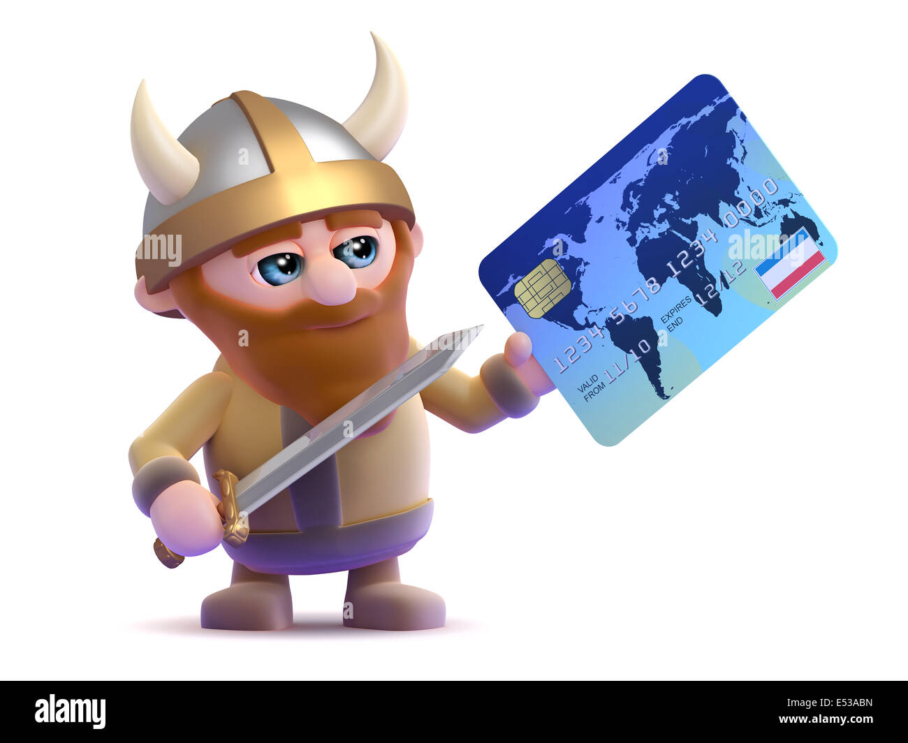 3d render of a viking paying with a debit card Stock Photo - Alamy