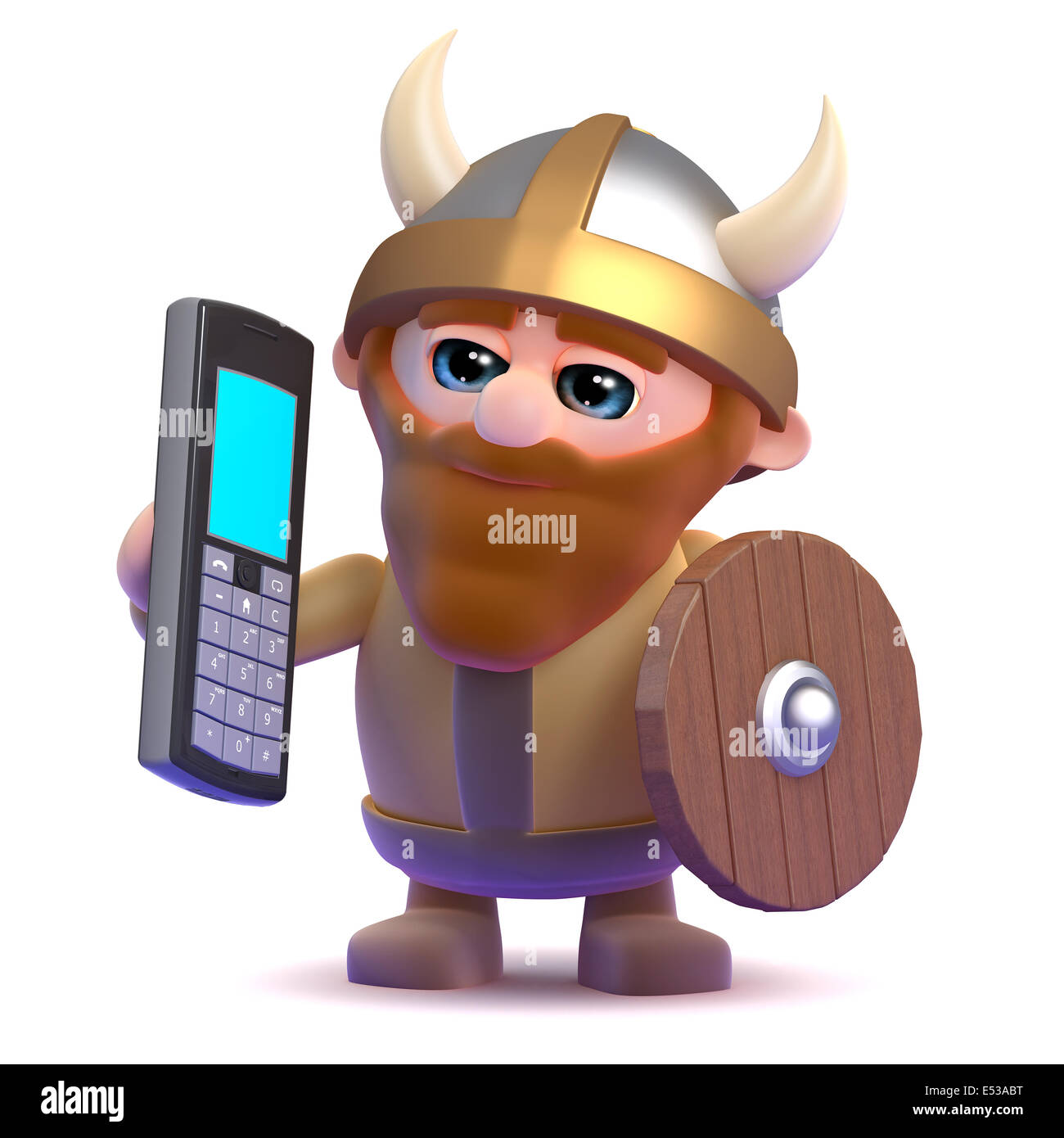 3d render of a viking with a mobile phone Stock Photo - Alamy