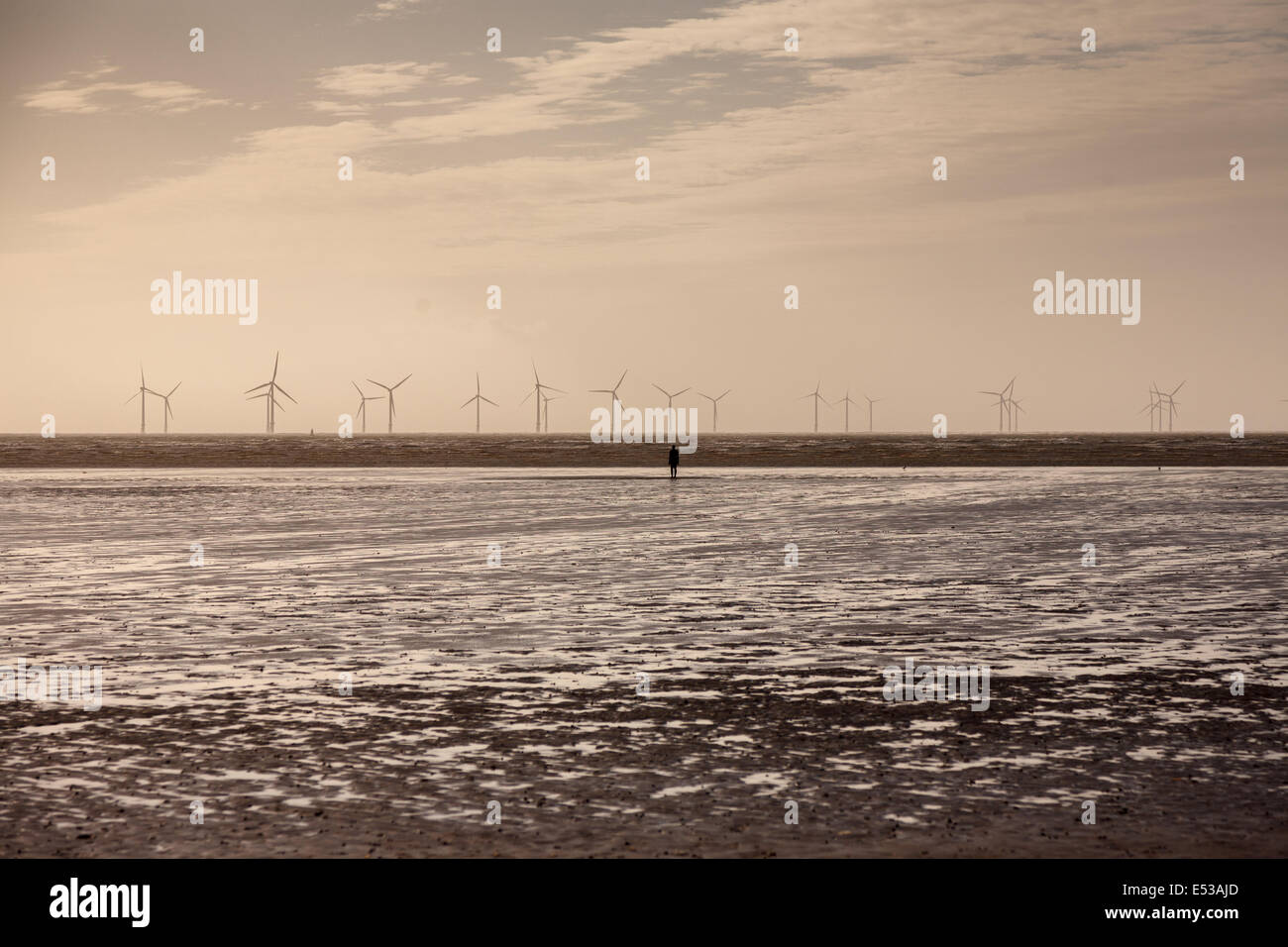 Offshore wind farm in the Irish Sea of the coast of North Wales Stock ...