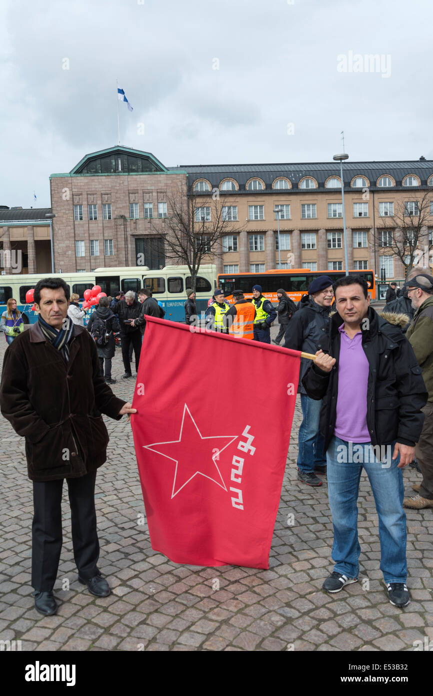 Red flag at Finnish traditional May Day Celebration in Helsinki Stock ...