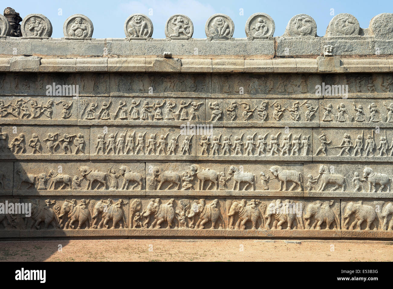 Inscriptions carved on the external wall of Hazara Rama Temple, Hampi ...