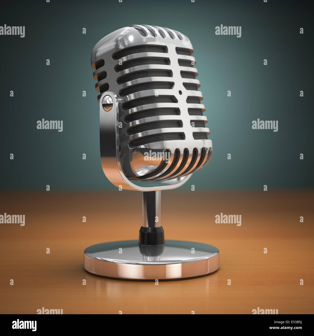 Vintage microphone on green background. Retro style. 3d Stock Photo - Alamy