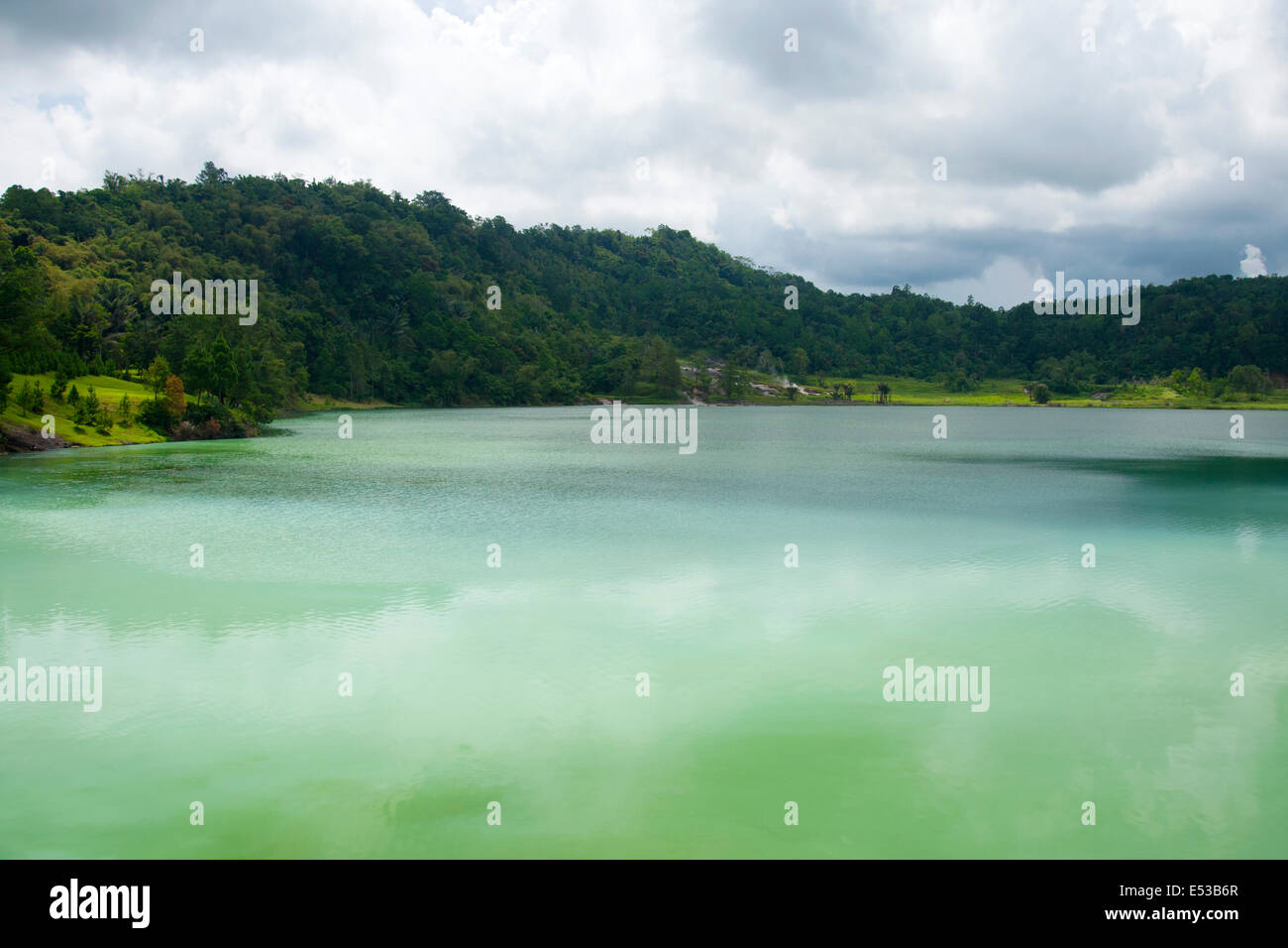 Volcanic, water-filled crater, Lake Linow in Indonesia Stock Photo - Alamy