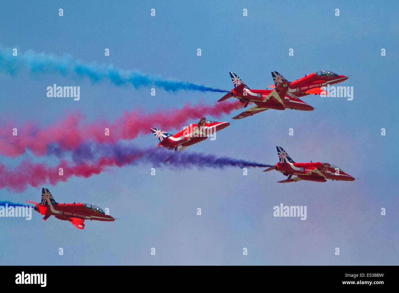 Farnborough, uk,18th July 2014, The red arrows break their formation at ...