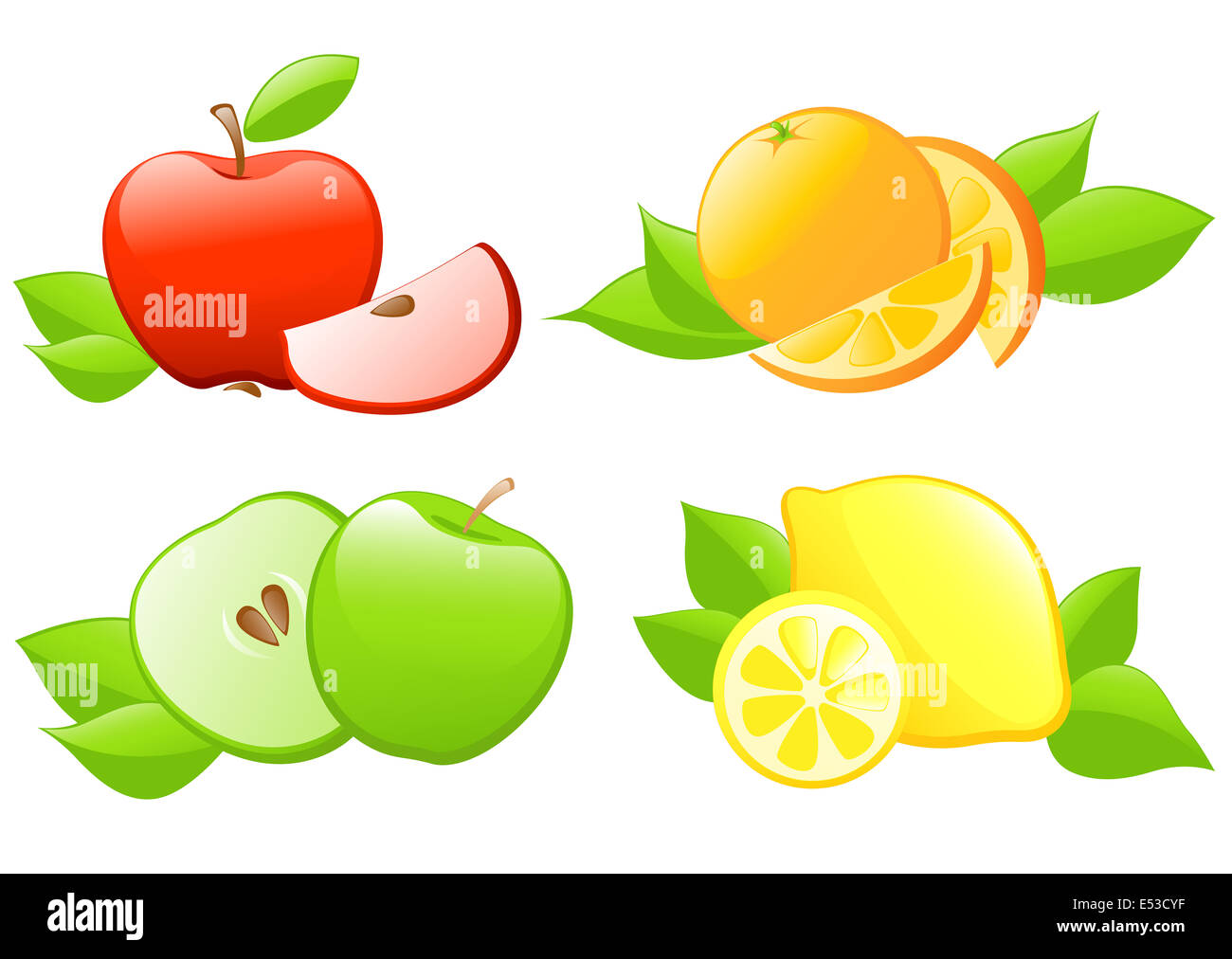 Set fruit orange apple Cut Out Stock Images & Pictures - Alamy