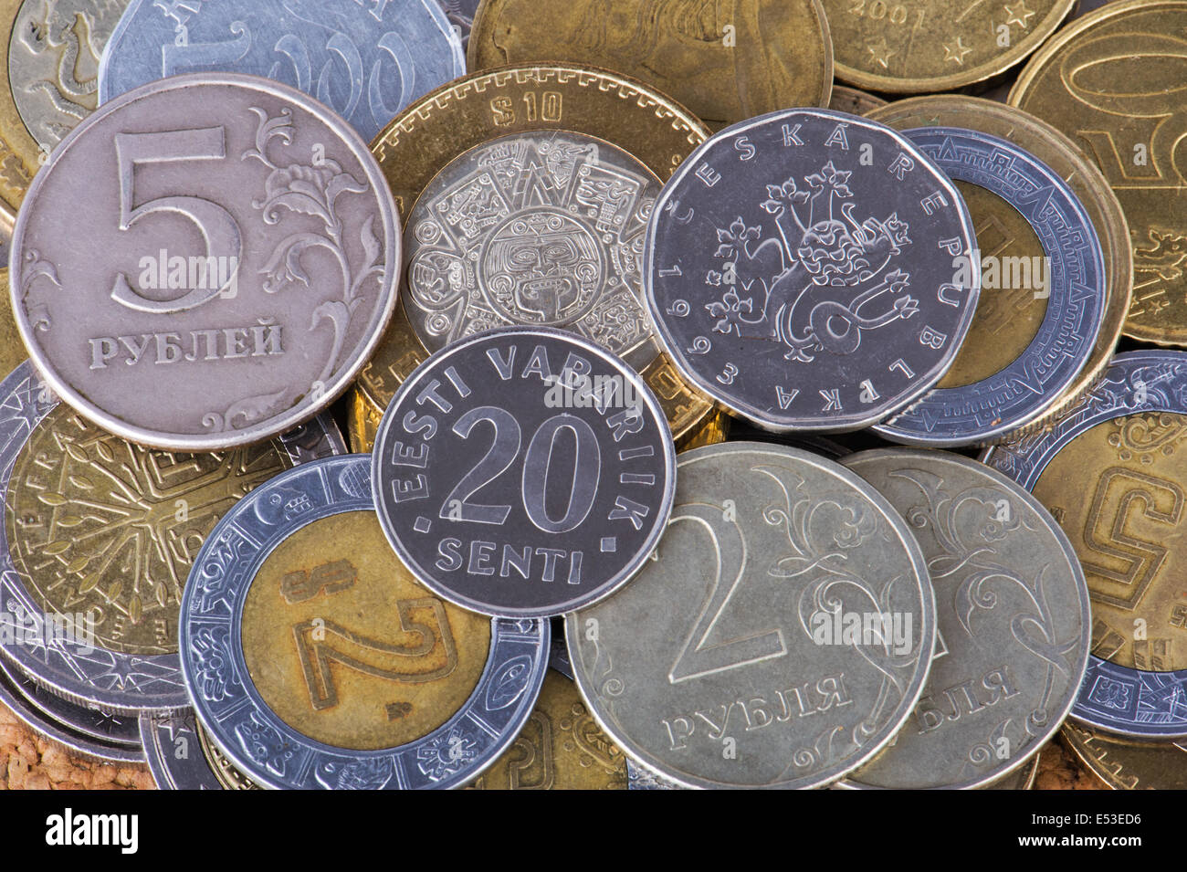 Coins from different countries different macro shot Stock Photo - Alamy
