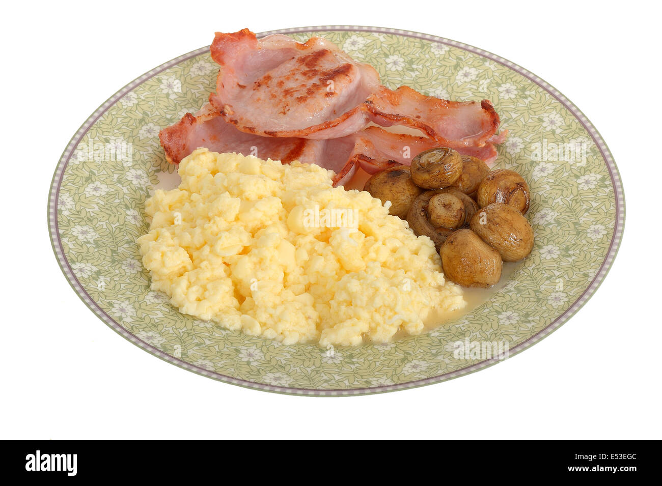 Freshly Cooked Healthy Authentic British Breakfast Of Bacon Mushrooms ...