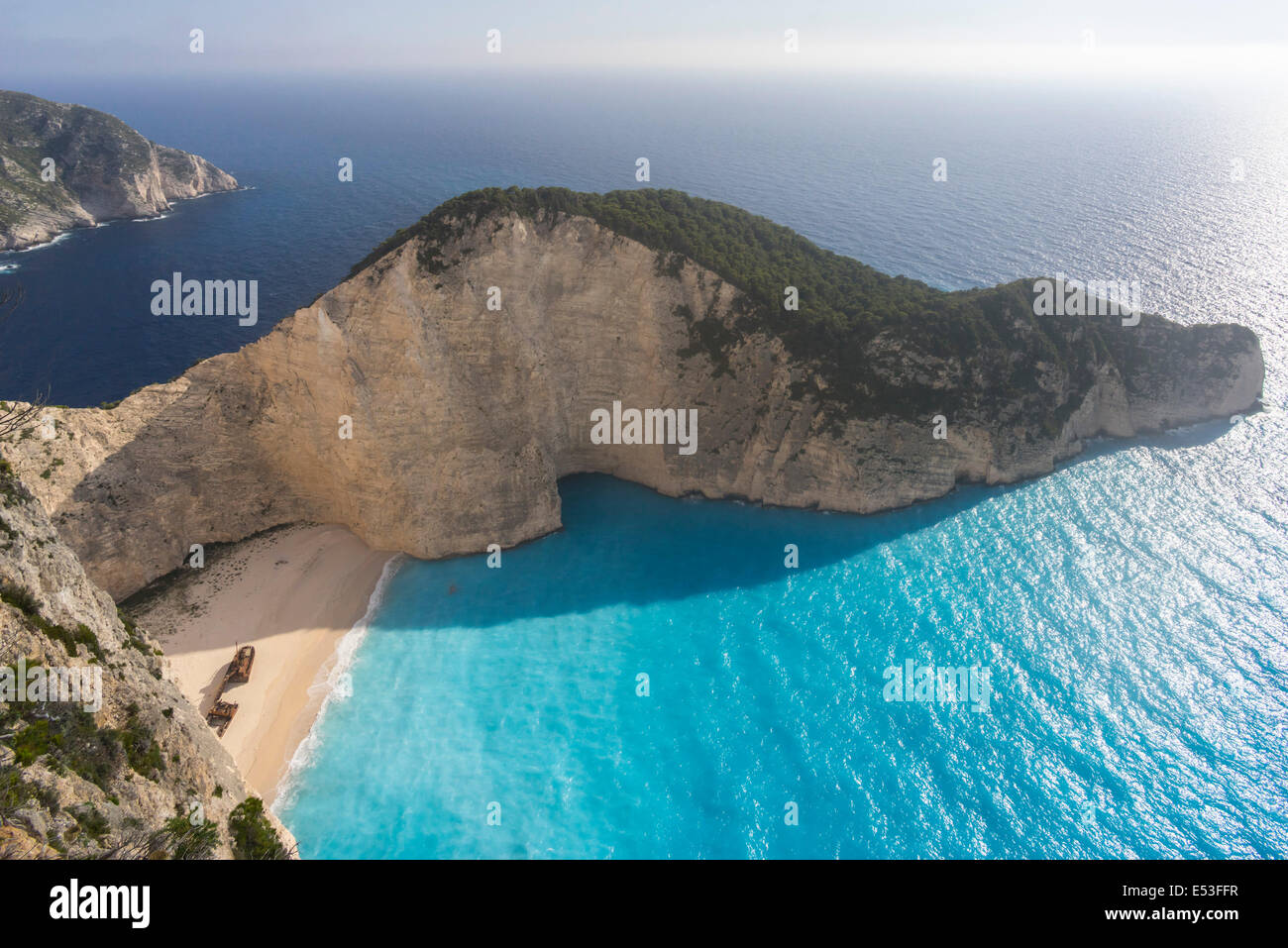 Zante, Greece - dramatic limestone cliffs provide a view of the Navagio ...