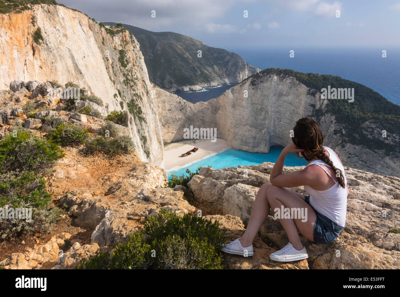 Zante, Greece - dramatic limestone cliffs provide a view of the Navagio ...
