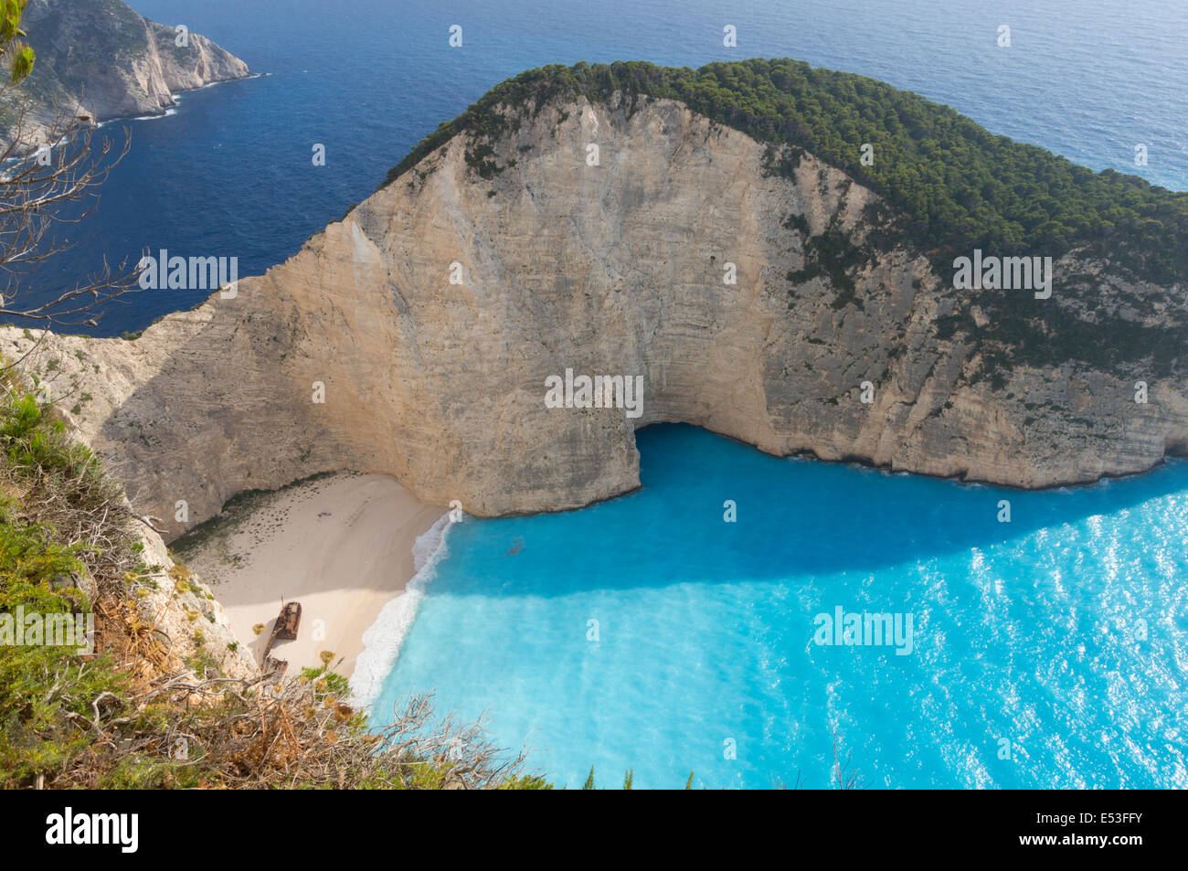 Zante, Greece - dramatic limestone cliffs provide a view of the Navagio ...