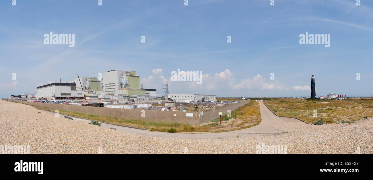 Dungeness A and B nuclear power stations with the old lighthouse Kent ...