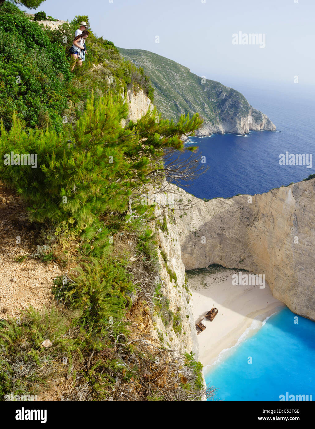 Zante, Greece - dramatic limestone cliffs provide a view of the Navagio ...