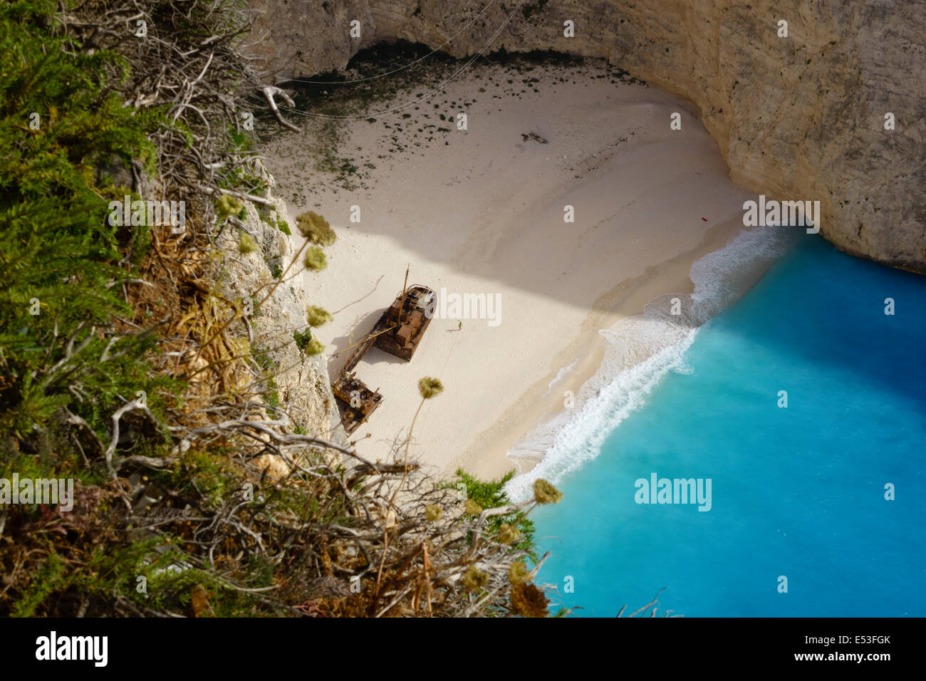 Zante, Greece - dramatic limestone cliffs provide a view of the Navagio ...