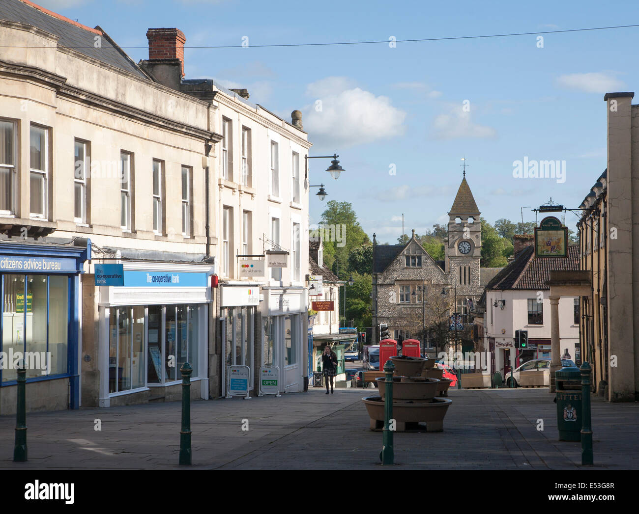 Pedestrianised shopping street in the town of Calne, Wiltshire, England ...