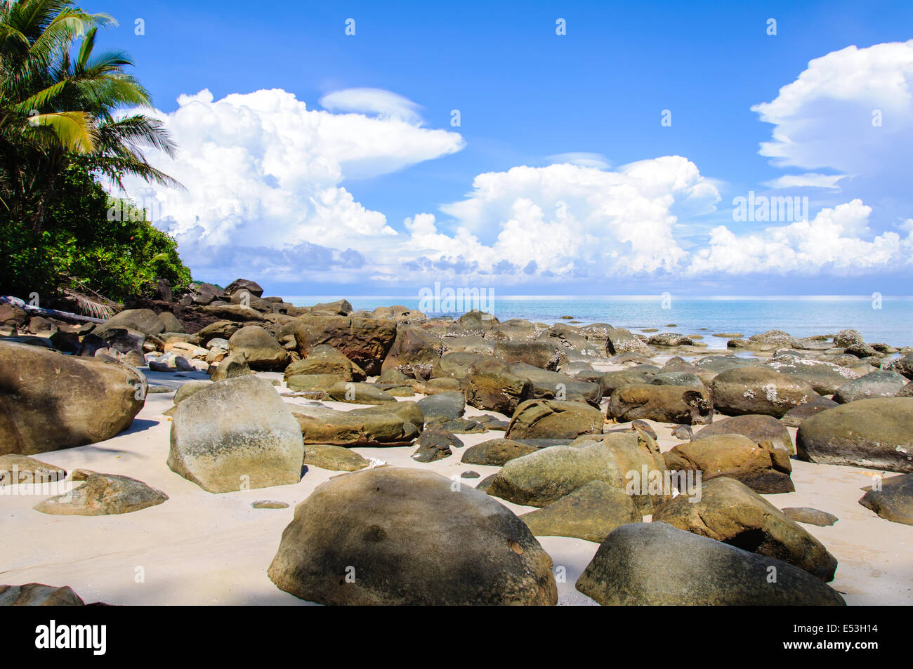 Beautiful tropical beach with white sand, blue waters and colorful ...