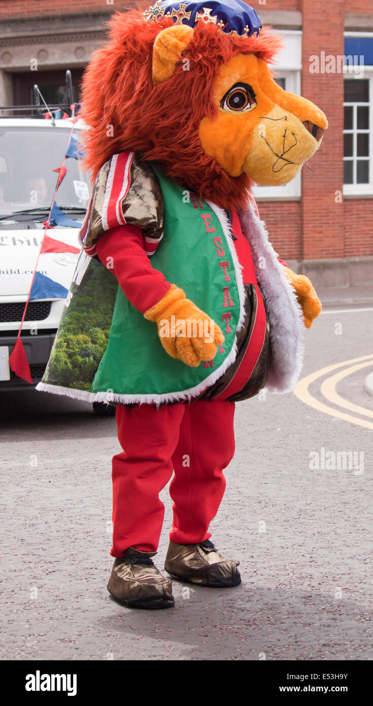 A lion character at Prestatyn carnival parade in Wales, UK Stock Photo ...