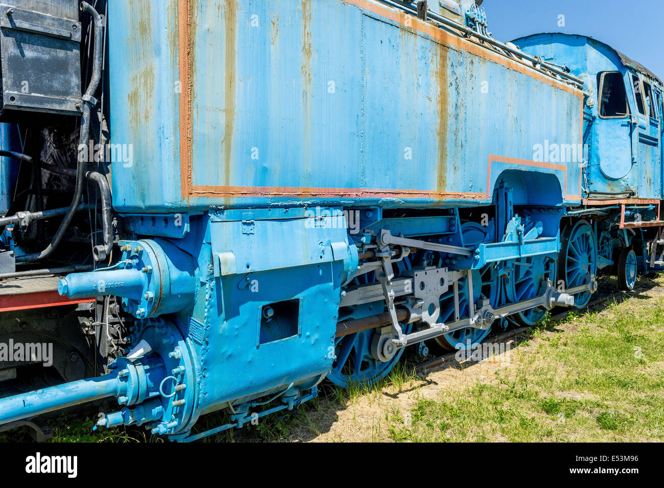 Blue old steam engine locomotive Stock Photo - Alamy