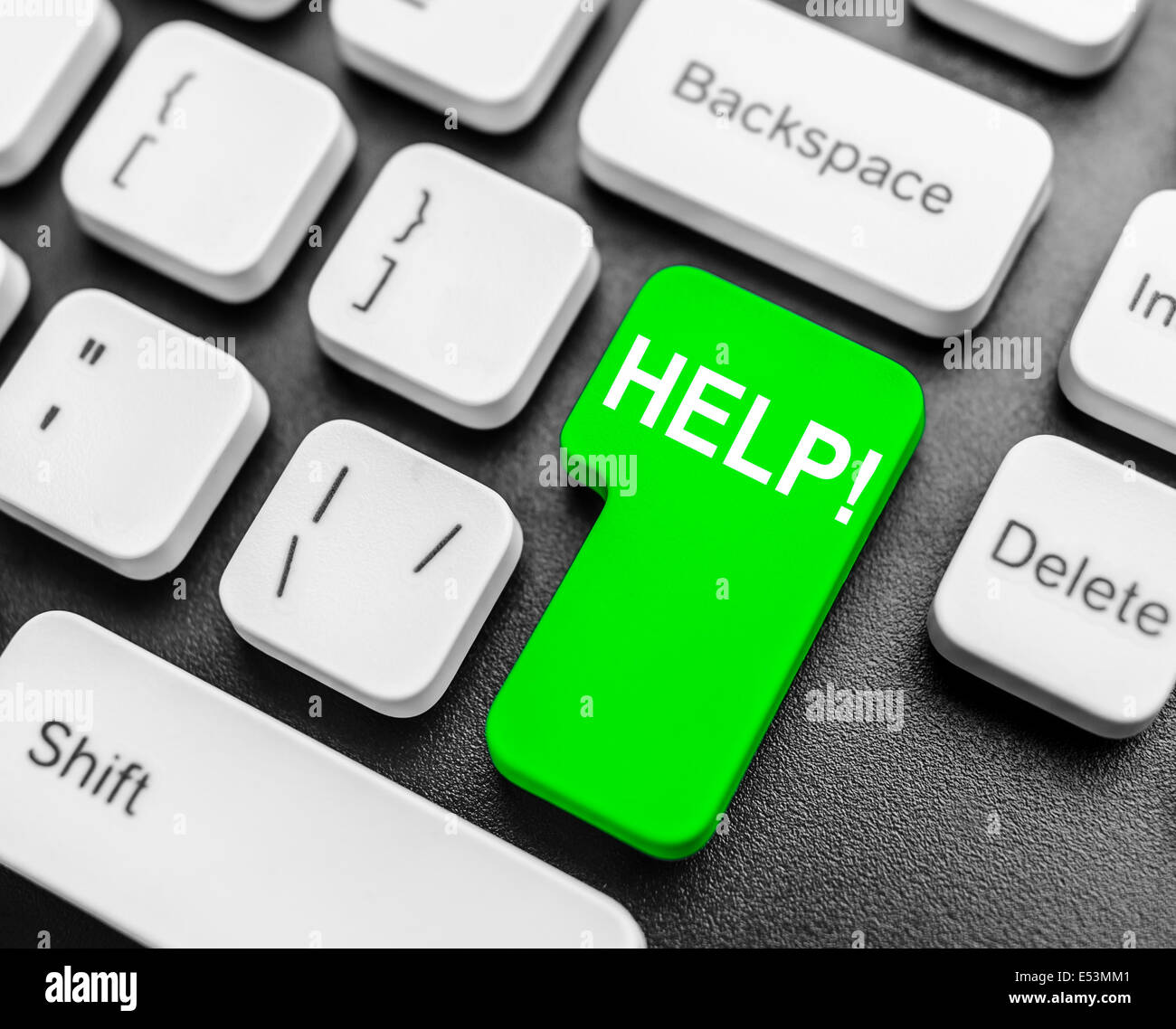 Help button on computer keyboard, colored in green Stock Photo - Alamy