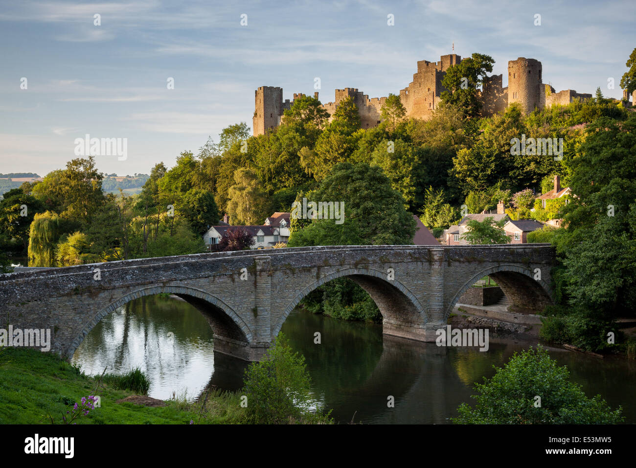 Ludlow Castle beside the River Teme, with Dinham Bridge, Ludlow ...