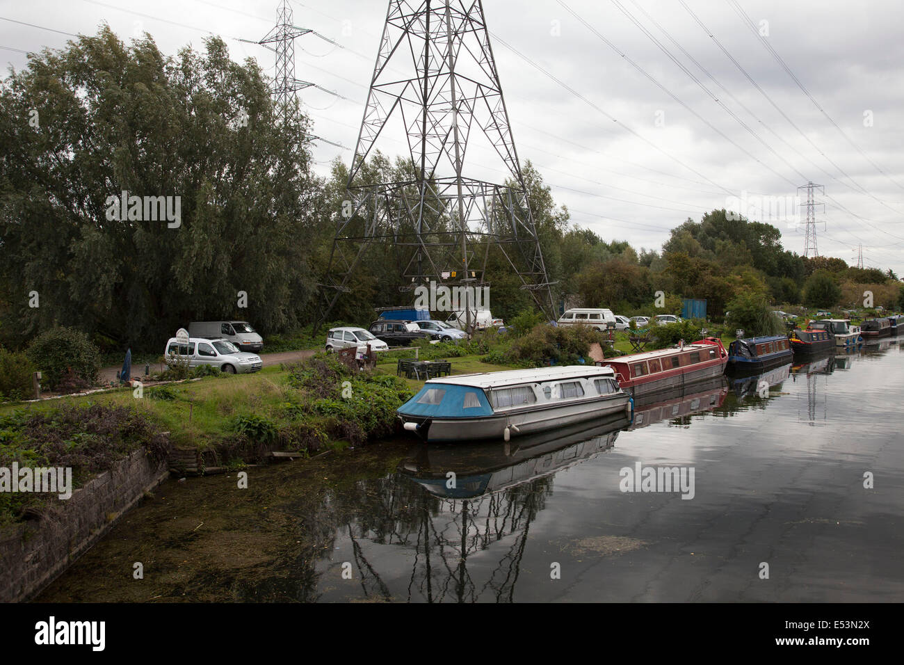 Scene along the Lea Navigational Canal in East London, UK. The River ...